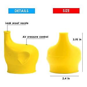 Yagote Silicone Sippy Cup Lids, 5 Packs Elephant Spill-Proof Sippy Cup for Babies, Toddlers and Kids