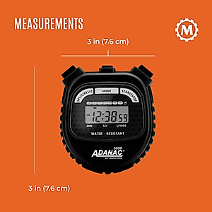 Marathon Adanac 3000 Digital Stopwatch Timer, Black - High Precision Accuracy to 1/100th Seconds - Water, Dust & Shock Resistant - 46” Lanyard Included