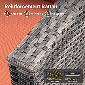 ovios 8 Piece Patio Furniture Set, Outdoor Wicker Sofa Couch with Swivel Rocking Chairs and Comfy Cushions, High Back Rattan Conversation Set, Orange Red