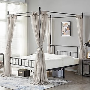 Yaheetech Canopy Bed Frames Platform Bed Frame Four-Poster Canopied Bed Mattress Foundation with Headboard and Footboard Sturdy Slatted Structure No Box Spring Needed Easy Assembly Full/Black