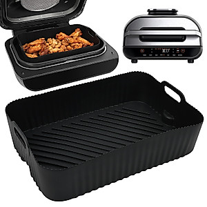 BYKITCHEN Reusable Air Fryer Silicone Liners for Ninja FG551/DG551/IG651 Foodi Smart XL Indoor Grill, Rectangle Silicone Air Fryer Liners for Ninja XL Grill Air Fryer, Ninja Foodi Grill Accessories