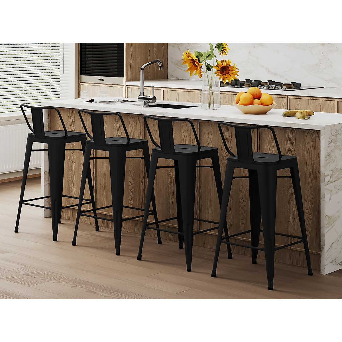 Changjie Furniture Metal Barstools Set of 4 Industrial Bar Stools Counter Stools with Backs Indoor Outdoor Counter Height Bar Stools (26 Inch, Bronze)