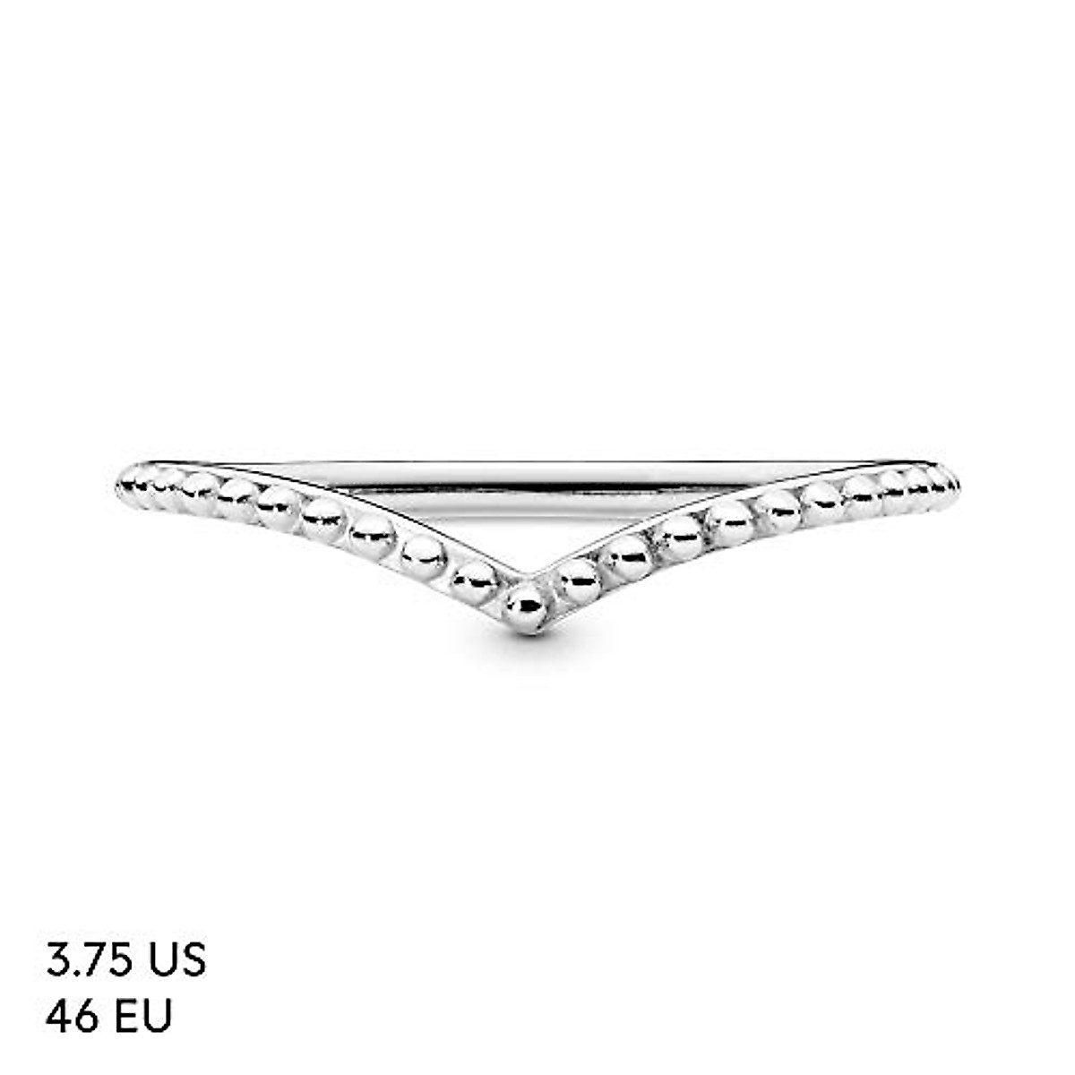 Pandora Beaded Wishbone Ring - Simple & Elegant Ring for Women - Layering or Stackable Ring - Gift for Her - Sterling Silver - Size 8.5