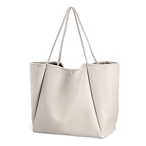 Oversize Vegan Leather Tote Women Weekender Bag Shopper Handbag Travel Purse (Ivory)