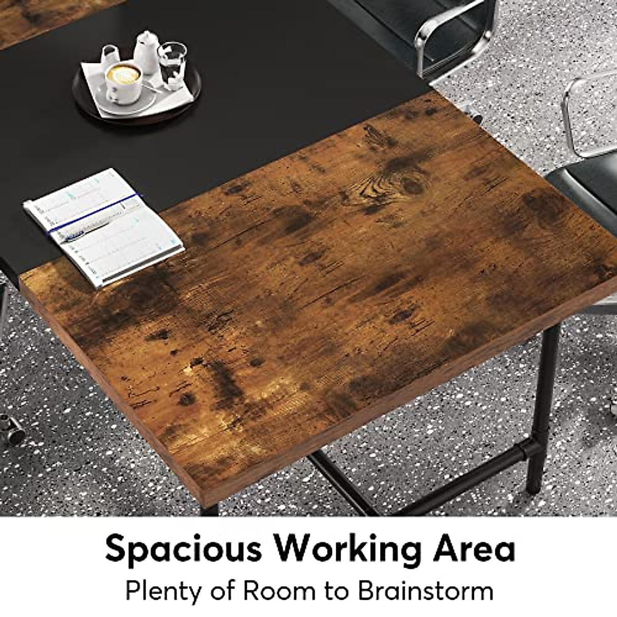Tribesigns 6FT Conference Table, 70.8" W x 35.4" D Meeting Table Conference Room Tables with Pipe Metal Frame, Rectangular Training Seminar Table Computer Desk with Splice Board for Home Office-Brown