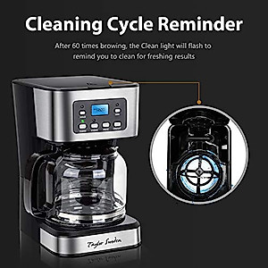Taylor Swoden Programmable Coffee Maker, 4-12 Cups Drip Coffee Machine with Glass Carafe, Regular & Strong Brew, Pause & Serve for Home and Office
