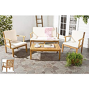 SAFAVIEH Outdoor Living Collection Bradbury 4-Piece Outdoor Living Set, Natural/Beige, Chair: 25.6" x 24.8" x 31.9" Bench: 48.4" x 24.8"