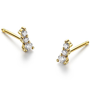 14K Gold Trio Diamond Studs | Round Brilliant Cluster Diamond Studs 0.12 Total CTW Lab-Created Diamond Gift