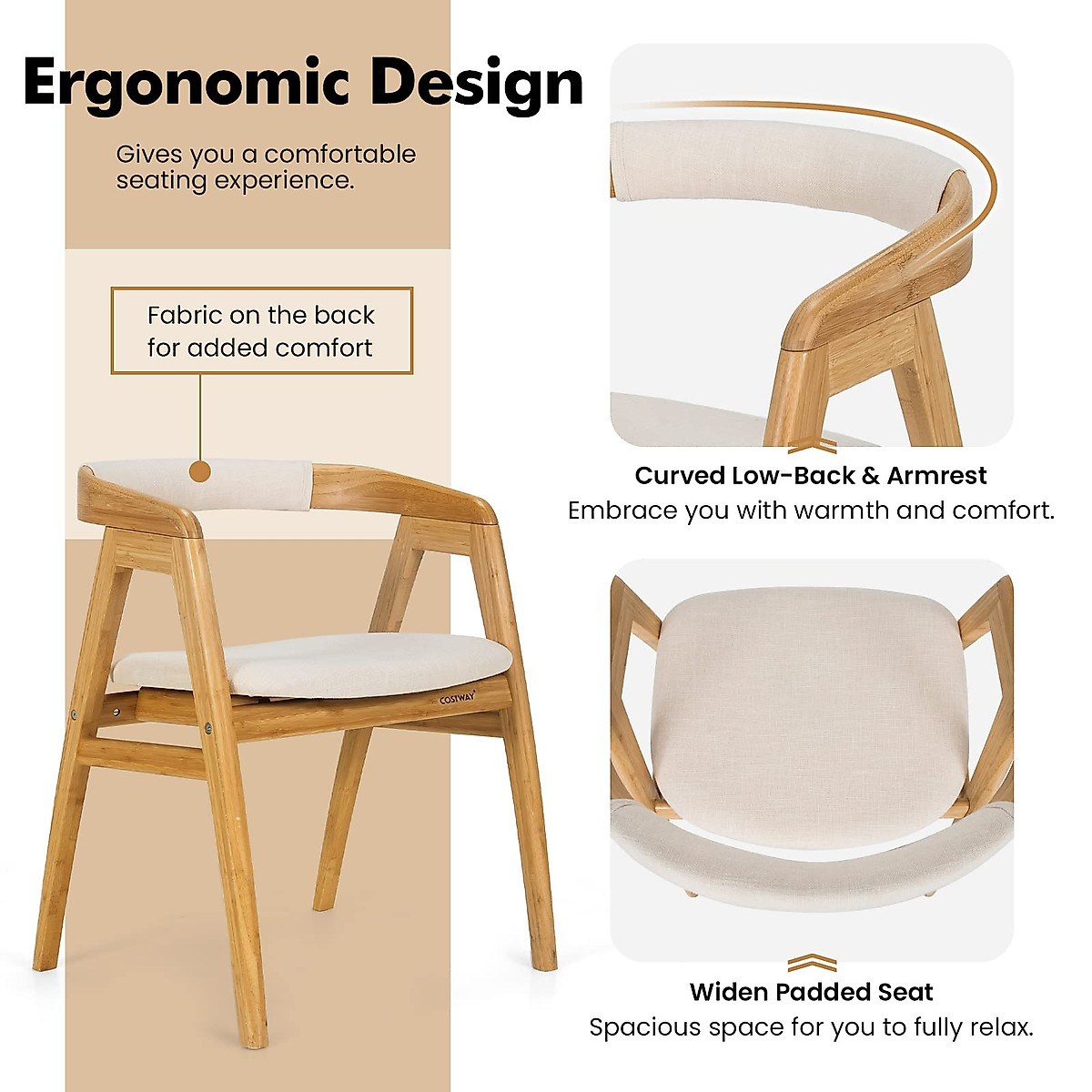 COSTWAY Bamboo Accent Chair, Modern Painted Bamboo Leisure Chair w/Comfy Fiber Cushion, Curved Backrest, Solid Legs, Upholstered Armchair for Living Room, Bedroom, Dining Room, Natural (1)