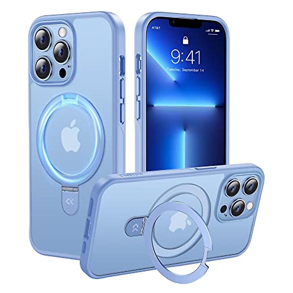 CASEKOO for iPhone 13 Pro Max Case with Magnetic Invisible Stand [Military Drop Protection] [Compatible with MagSafe] Shockproof Slim Translucent Matte Phone Cases for Men Women 6.7 Inch 2021, Blue