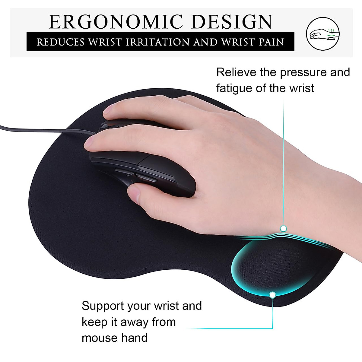 JIKIOU 2 Pack Ergonomic Mouse Pads with Comfortable and Cooling Gel Wrist Rest Support and Lycra Cloth, Non-Slip PU Base for Easy Typing Pain Relief, Durable and Washable for Easy Cleaning