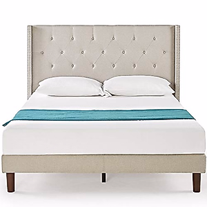 ZINUS Annette Upholstered Platform Bed Frame, Mattress Foundation, Wood Slat Support, No Box Spring Needed, Easy Assembly, Queen