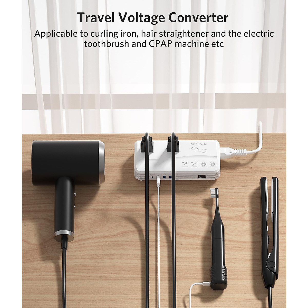 BESTEK Universal Travel Adapter Pure Sine Wave 220V to 110V Voltage Converter with 4 USB(1 PD35W) Charging and UK/AU/US/EU Worldwide Plug Adapter