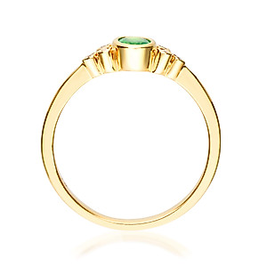 Gin & Grace 10K Yellow Gold Natural Emerald with Diamond (I1,I2) Propose Promise Ring for Women
