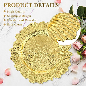 32 Pack Charger Plates Set Reef Plate Chargers for Dinner Table Serving Tray Floral Plastic Decorative Plates for Table Setting Wedding Party, 13 Inch (Gold)