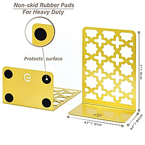 CNK Book Ends Bookends for Decorative Books Holder Bookend Shelves End Hold Heavy Duty Holders Stoppers Metal Stopper Cute Boho Bookshelf Holds Cookbook Office Home Set of 2 Bookends Pair Gold