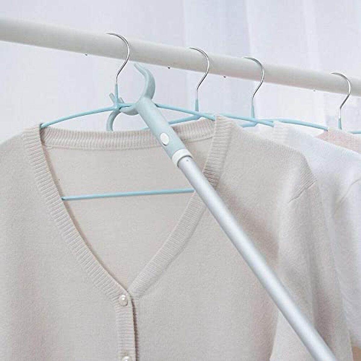 Reach Stick Long Pole with Hook 45" Telescoping Closet Pole Adjustable Reaching Pole Extendable Reach Pole Reaching Pole for Clothesline,Closet,Ceiling,Shelf