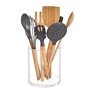 NIUBEE Kitchen Utensil Holder,Clear Acrylic Countertop Utensil Crock,Large and Sturdy Cooking Utensil Holders Caddy Organizer For Home Decor (7 x 5.8 inch)