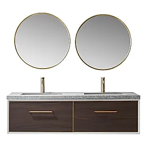 VINNOVA Caparroso 60" Grey Sintered Stone Single Sink Bath Vanity Dark Walnut w/Mirror