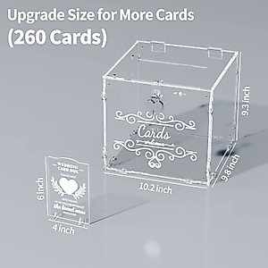 FEMELI Acrylic Wedding Cards Box with Slot & Lock, 10x9.6x9.3in Large Clear Gift Letter Envelope Card with Sign/ 2 Keys/ light for Reception Anniversary Birthday Party Baby Shower Decorations