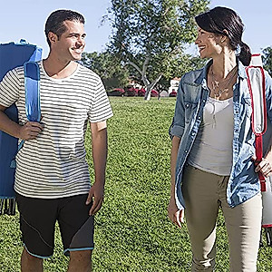 Kelsyus Premium Portable Camping Folding Outdoor Lawn Chair w/50+ UPF Canopy, Cup Holder, & Carry Strap, for Sports, Beach, Lake, Blue & Gray (2 Pack)