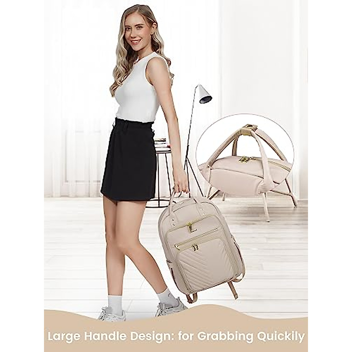 LOVEVOOK Laptop Backpack Women Teacher Backpack,15.6 Inch Laptop Bag with USB Port,Waterproof Daypack for Work Travel Antiquewhite