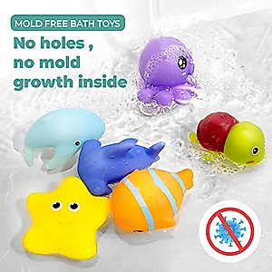Mold Free Infant Bath Toys for 1 Year Old - 6pcs No Hole Ocean Sea Animal Bathtub Toys, Baby Bath Tub Toys No Mold
