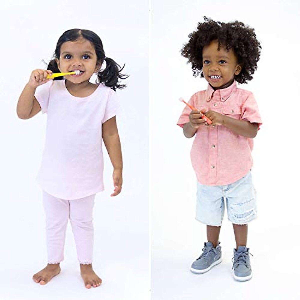 Growing Kids Oral Care Kit by Brilliant Oral Care- Set has Brilliant Child Toothbrush, Kids Toothbrush & 2oz Spry Strawberry-Banana Flavor Tooth Gel, Dental Care for 2 Years Old and Up, Pink