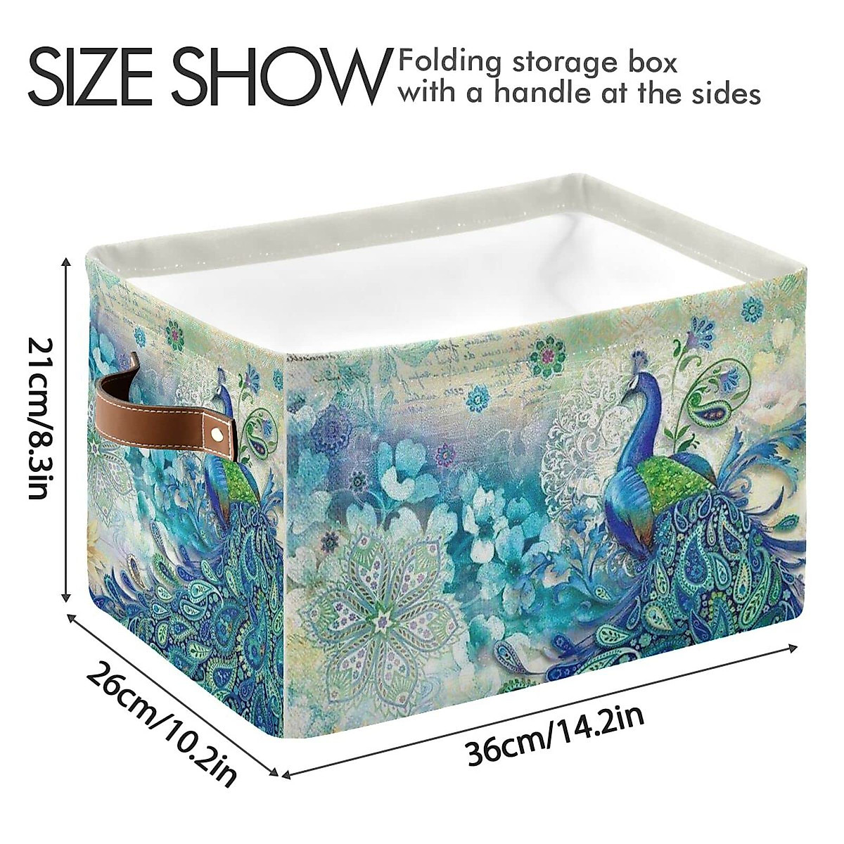WIHVE Storage Bins Beautiful Peacock Fabric Storage Basket for Organizing Closet Shelf Organizer Basket with Handles