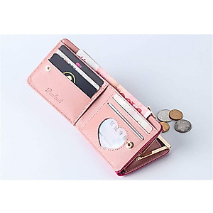 Small Wallets for Women Sweet Clutch Purse Heart Decoration Ladies Card Coin Holder (Red)