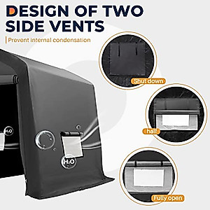 PEAKTOP OUTDOOR 6X8ft Heavy Duty Storage Shelter with 2 Roll-Up Side Windows，Waterproof and UV Resistant Outdoor Tent Tarp Sheds for Bike, Motorcycle, Garden Tools，Gray