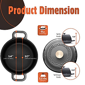 Krustic Enameled Cast Iron Dutch Oven for Sourdough Bread Baking | 6 Quart Pot with Lid | 10 Inch Ceramic Enamel Thick Coated Cookware Set with Non Stick Silicone Baking Mat for Cooking (Grey)