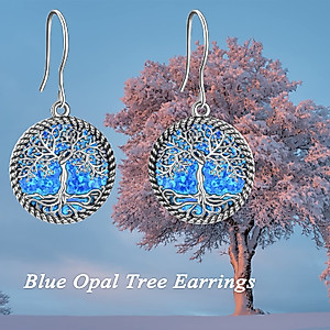 ONEFINITY Tree of Life Earrings Sterling Silver Blue Opal Tree of Life Dangle Drop Earrings Tree of Life Jewelry for Women Jewelry Gifts