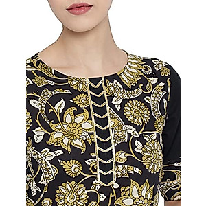 Yash Gallery Women's Cotton Floral Print Anarkali Kurta (Black)