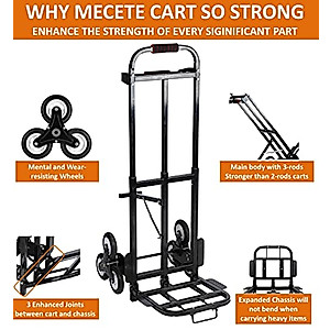 Mecete Hand Truck Dolly – Stair Climbing Cart, Stair Climber Cart 460 Lb Capacity All Terrain Stair Dolly Heavy Duty with Telescoping Handle and 6 Wheels (Black) Hand Truck 2 Climbing Ropes