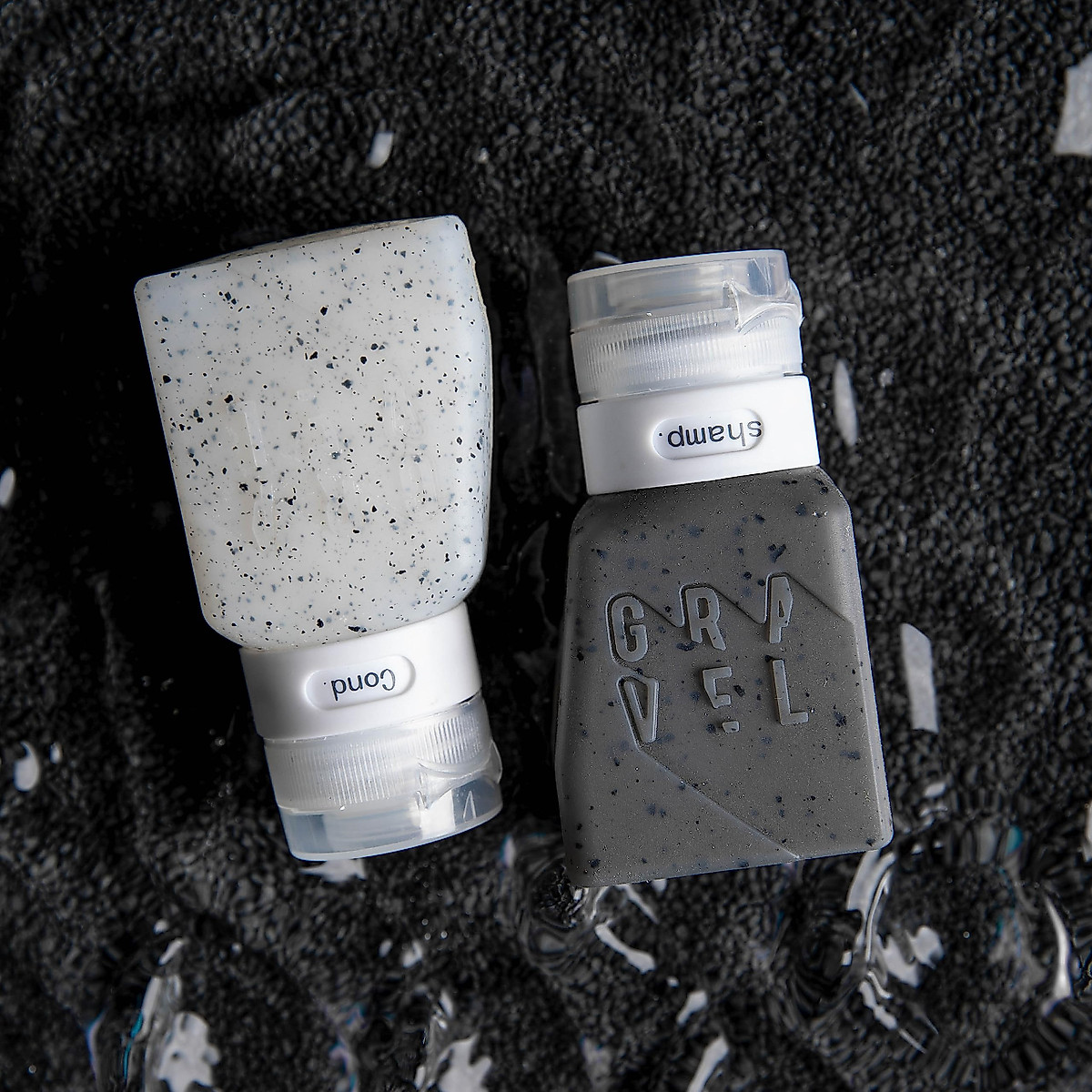 Gravel Travel Bottles TSA Approved 2-Pack 3 Oz Travel Bottles - Leakproof, Squeezable, BPA-Free Travel Bottles for Toiletries includes Label System for Travel Containers (Clear Speckle & Gray Speckle)