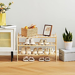 Quiqear Bamboo Shoe Rack, 3 Tier Shoe Rack Organizer, Stackable & Durable Shoe Shelf Holder, Free Standing Shoe Racks, Shoe Storage Organizer for Entryway, Closet, Hallway, 27.2*11*18.3inch (Natural)