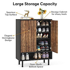 LITTLE TREE Shoe Cabinet with Doors, 6-Tier Modern Shoe Storage Cabinet with Adjustable Shelves, Wooden Free Standing Shoe Storage for Entryway, Hallway, Closet