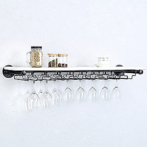 OLDRAINBOW Industrial Pipe Shelving Hanging Stemware Racks,Rustic Wall Mounted Wine Rack with 8 Glass Holder,Steampunk Iron Floating Bar Shelves Stemware Holder,36in Metal Real Wood Shelf Wall Shelf