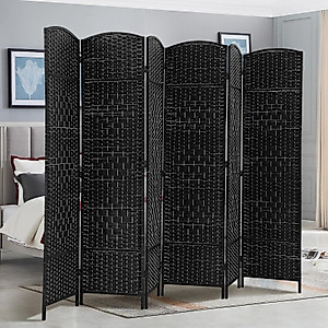 6 Panel Room Divider Folding Privacy Screens 6 FT Tall Wall Divider Indoor Portable Partition Wood Room Screen, Black