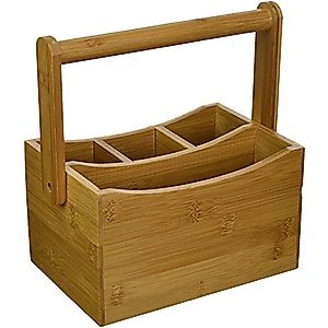 Lipper International 8842 Bamboo Wood Flatware Caddy with Folding Handle, 8-7/8" x 5-1/2" x 9-1/4"