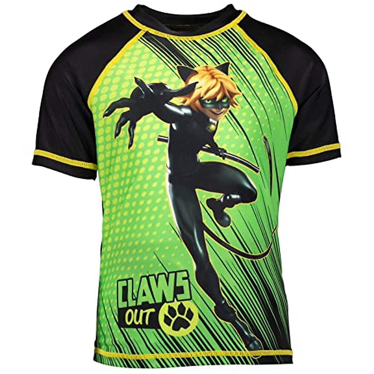 Miraculous Cat Noir Little Boys Pullover Swim Rash Guard Swim Trunks Green 5