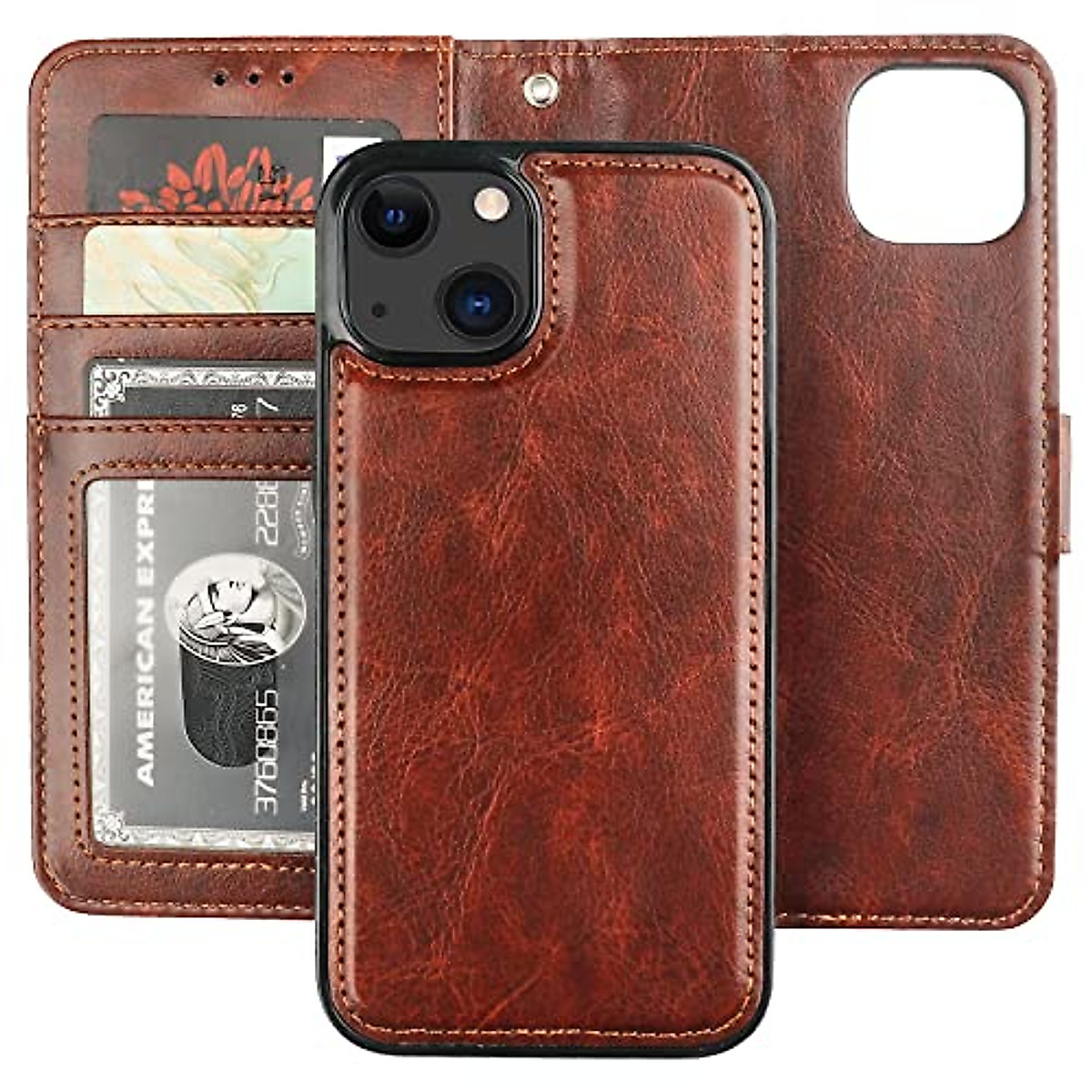 Bocasal Detachable Wallet Case for iPhone 13 Mini RFID Blocking Card Slots Holder Premium PU Leather Magnetic Kickstand Shockproof Wrist Strap Removable Flip Protective Cover 5G 5.4 inch (Brown)