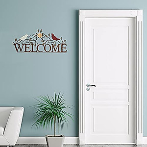 Retrome Birds on Branch Welcome Sign Metal Wall Art, 26.5" x 11"