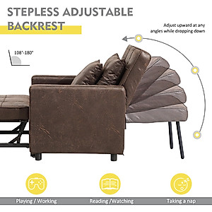 Convertible Sofa Bed, Sleeper Sofa with Adjustable Backrest, Armchair, Sofa, Bed, 3 in 1 Sleeper Chair, Single One, Brown