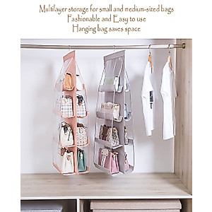 MURRI&MURRDI 2 Packs Hanging Handbag Organizer for Closet, Purse Storage Holder with 8 Easy Access Clear PVC Pockets, Purse Hanger for Wardrobe Space Saving Organizer (2 Gray)