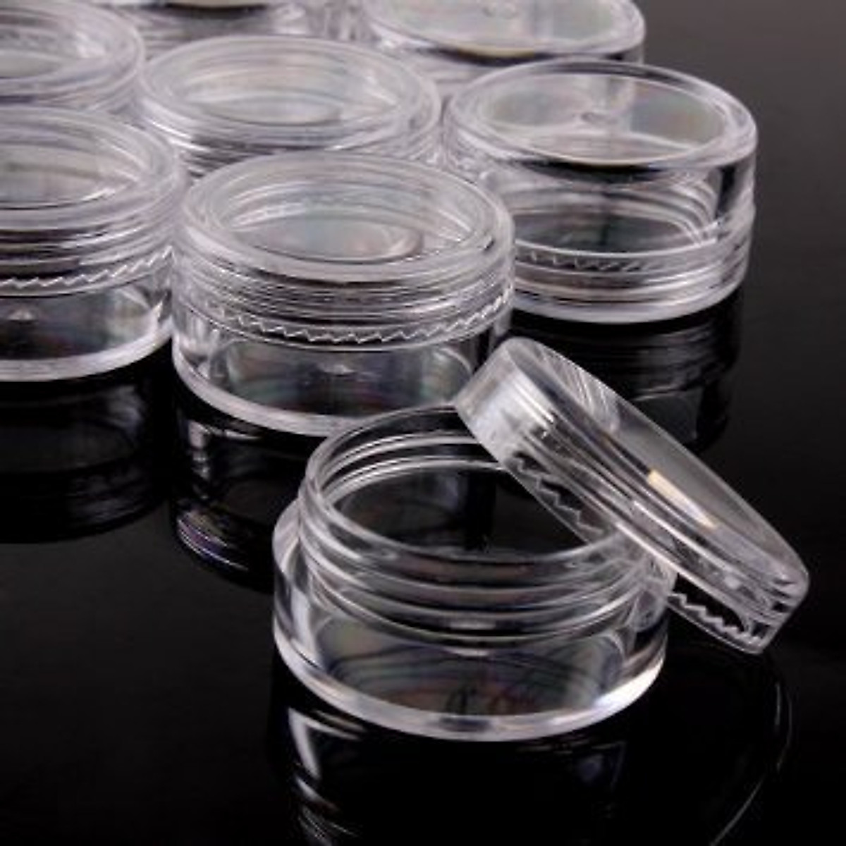 Beauticom 3g/3ml (0.1 Fl Oz) Round Clear Plastic Jars with Round Top Lids for Creams, Lotions, Powders, Glitters, and more. (Color: Clear Lid, Quantity: 50 Pieces)