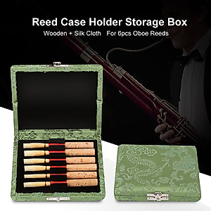 Oboe Reed Case,Protect Against Moisture Wooden + Silk Cloth Cover Reed Case Holder Storage Box for 6pcs Oboe Reeds Maple Wooden (Green)
