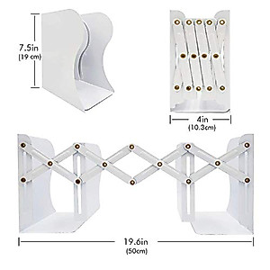 Qualsen Book Ends Adjustable, Expandable Metal Magazine File Binder Book Organizer Holders for Desk, Shelf, Office, Stationery, Book Racks Stands Non-Skid Bookend (Medium, White)