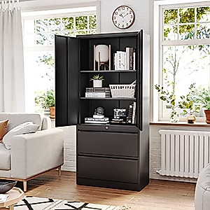 Fesbos Metal Cabinets with 2 Lockable Lateral File Cabinets and Doors, Steel Metal Filing Lockers for Home Office Hanging Files Letter/Legal/F4/A4 Size